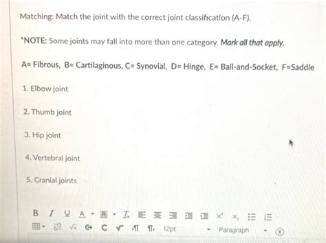 Solved Matching Match The Joint With The Correct Joint Chegg Com