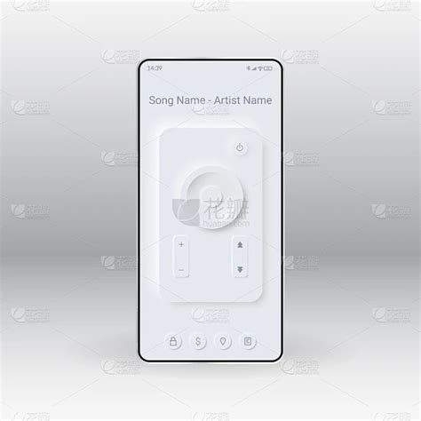 手机带有一个遥控器在屏幕上的neumorphic风格。移动应用中的新用户界面设计。音乐播放器在应用程素材 花瓣网