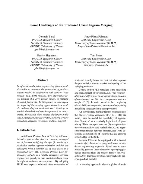 Pdf Some Challenges Of Feature Based Merging Of Class Diagrams