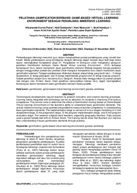 Pdf Pelatihan Gamification Berbasis Game Based Virtual Learning Environment Sebagai Penunjang