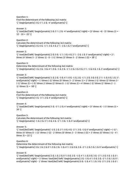 Matrices Determinants Questions Pdf