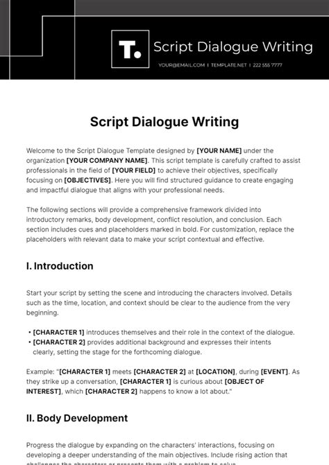 Free Script Dialogue Writing Template To Edit Online