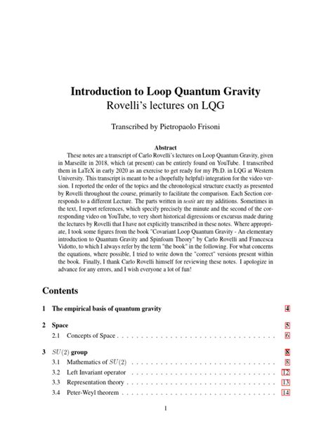 Introduction To Loop Quantum Gravity Rovelli 2020 Pdf