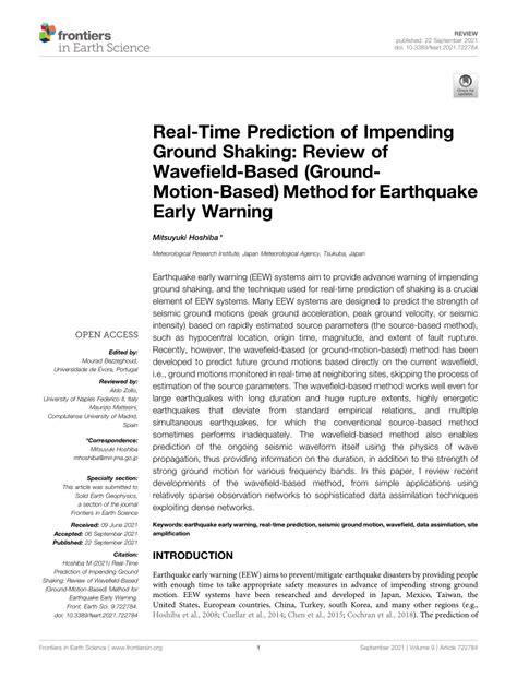 Pdf Real Time Prediction Of Impending Ground Shaking Review Of Wavefield Based Ground Motion