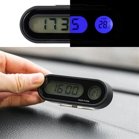 자동차 미니 전자 디지털 시계 시간 시계 자동 대시 보드 시계 발광 온도계 블랙 디지털 디스플레이 자동차 액세서리 Aliexpress
