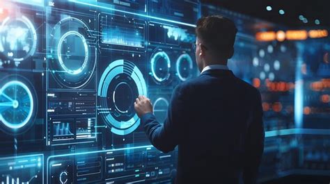 Businessman Interacting With Futuristic Interface Premium Ai Generated Image