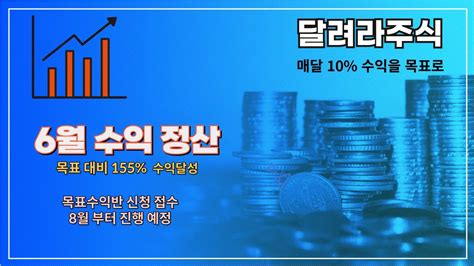 6 월 정산 목표 수익 155프로 달성 1년 간 누적 수익 원금 대비 300프로 달성 Youtube