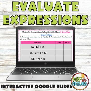 Evaluating Algebraic Expressions Activity By Keep On Growing TPT