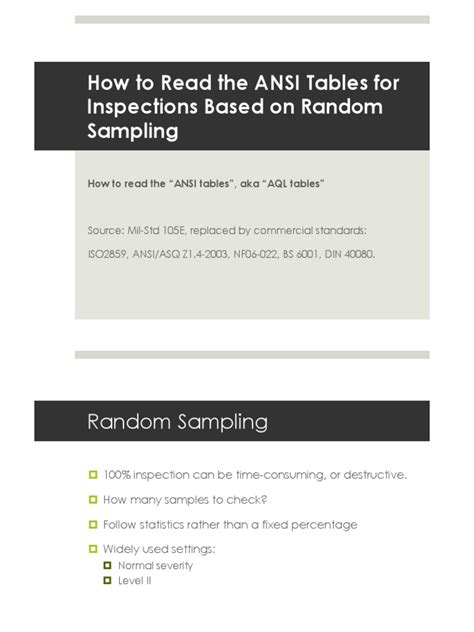 Lecture 6 How To Read The Ansi Tables For Single Sampling Pdf Pdf