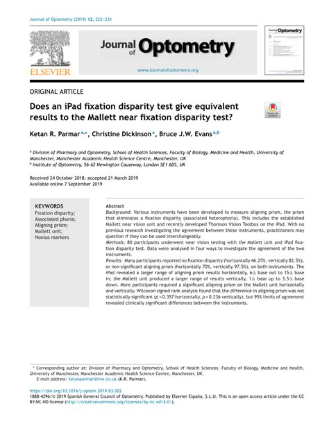 Pdf Does An Ipad Fixation Disparity Test Give Equivalent Results To