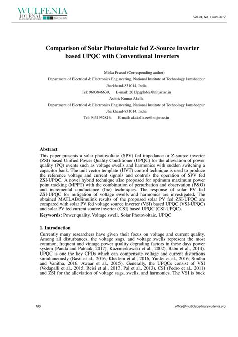 Pdf Comparison Of Solar Photovoltaic Fed Z Source Inverter Based Upqc With Conventional Inverters