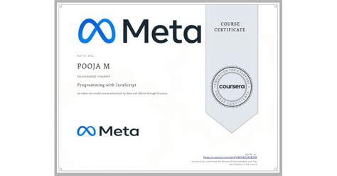 pooja m on linkedin completion certificate for programming with javascript