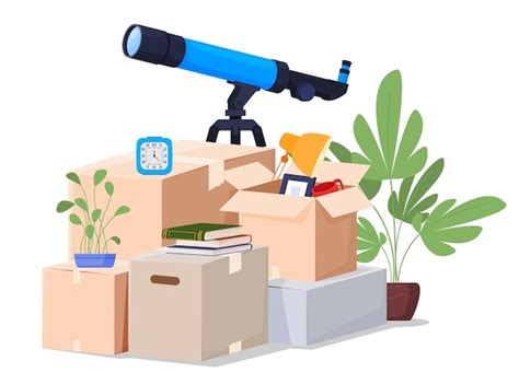 Premium Vector Relocation Cardboard Boxes With Things Packing Objects For Transportation