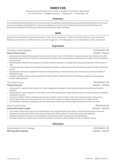 Gym CV Examples Guide For