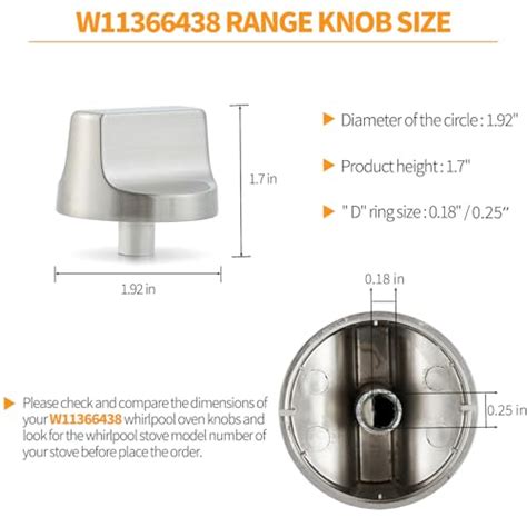 Atgestore W11366438 Stove Knobs Replacement For Whirlpool Stove Parts Stainless Steel Cooktop