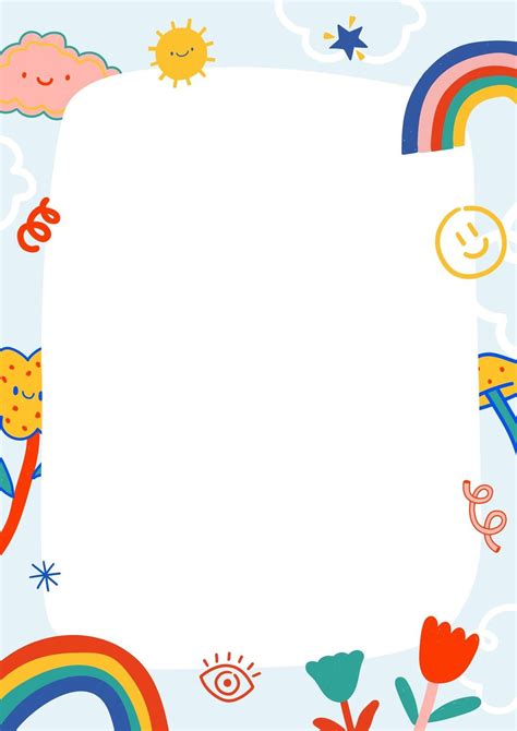 สีฟ้า สดใส น่ารัก ภาพประกอบการ์ตูนฤดูร้อน ขอบหน้ากระดาษลายเก๋ๆ