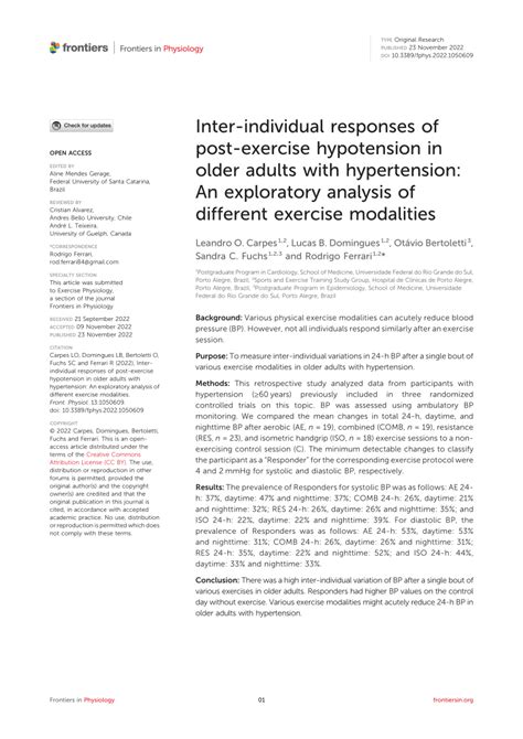 Pdf Inter Individual Responses Of Post Exercise Hypotension In Older Adults With Hypertension