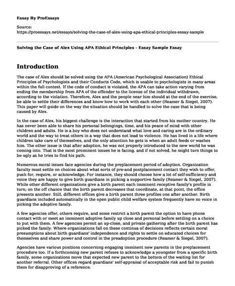 📗 Solving The Case Of Alex Using Apa Ethical Principles Essay Sample Free Essay Term Paper