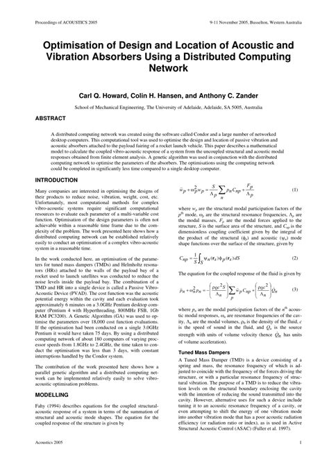Pdf Optimisation Of Design And Location Of Acoustic And Vibration Absorbers Using A