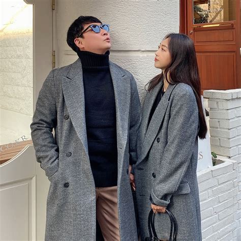 커플룩 헤링본 더블 커플 코트남여공용