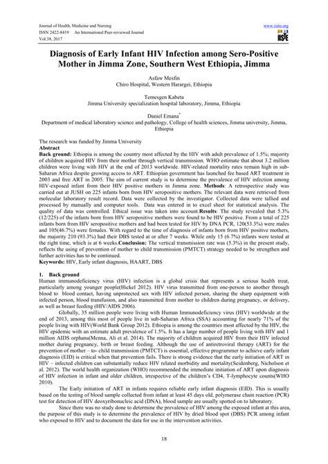 Pdf Diagnosis Of Early Infant Hiv Infection Among Sero Positive Mother In Jimma Zone Southern