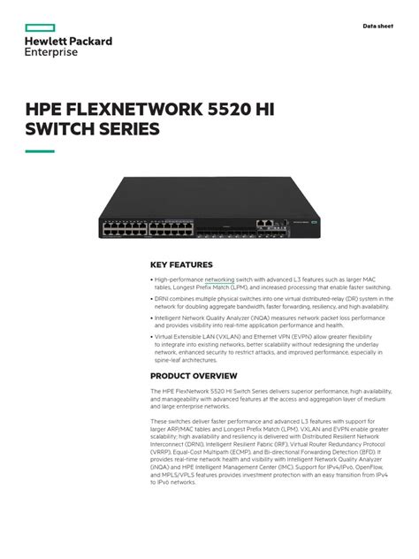 Hpe Flexnetwork 5520 Hi Switch Series Data Sheet A50004733enw Pdf I Pv6 Computer Network