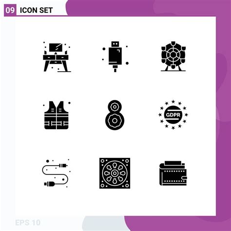 Pack Of 9 Modern Solid Glyphs Signs And Symbols For Web Print Media Such As Flower Eight