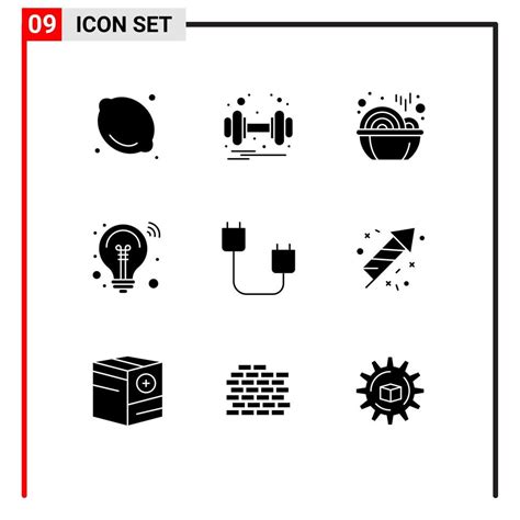 User Interface Pack Of 9 Basic Solid Glyphs Of Cord Smart Solution Chinese Innovation Bulb
