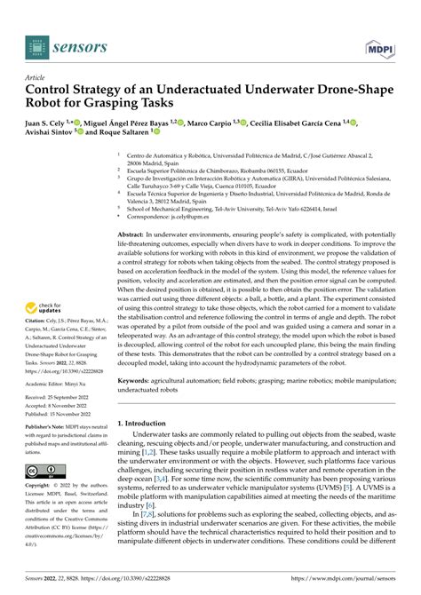 Pdf Control Strategy Of An Underactuated Underwater Drone Shape Robot For Grasping Tasks