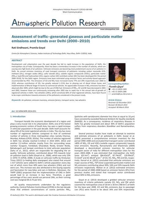 Pdf Assessment Of Traffic Generated Gaseous And Particulate Matter