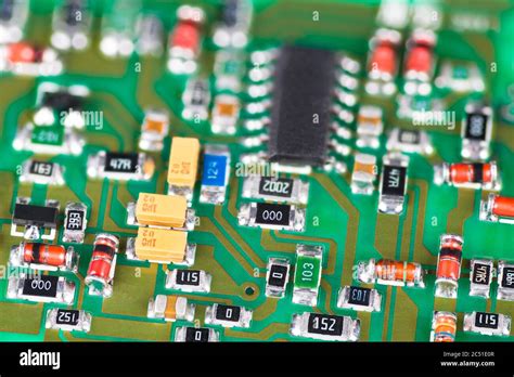 Green Printed Circuit Board Surface Mount Technology Of Electronic Components Abstract Close