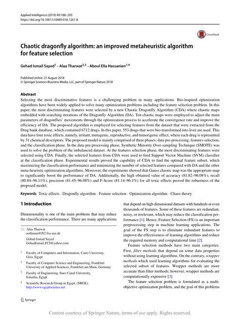 chaotic dragonfly algorithm an improved metaheuristic algorithm for