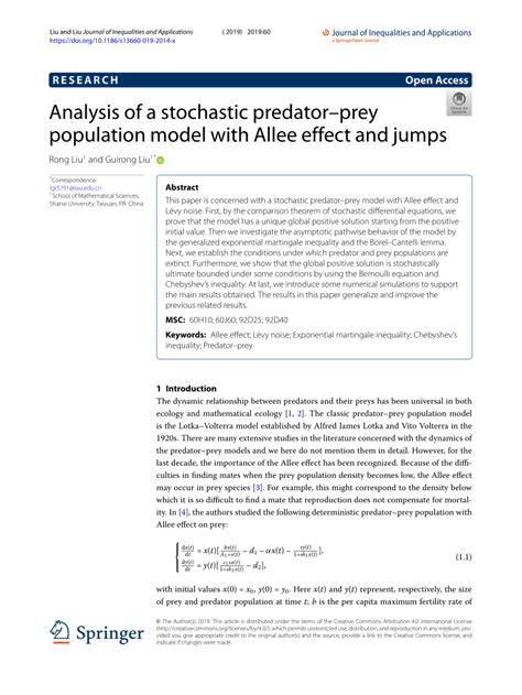 Pdf Analysis Of A Stochastic Predatorprey Population Model With