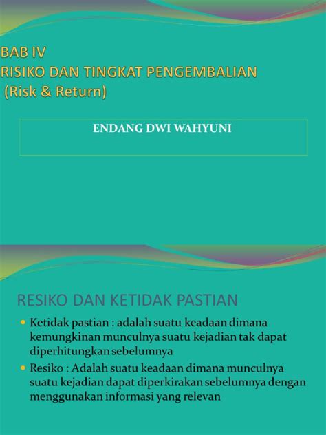 Risiko Dan Tingkat Pengembalian Risk And Return Pdf