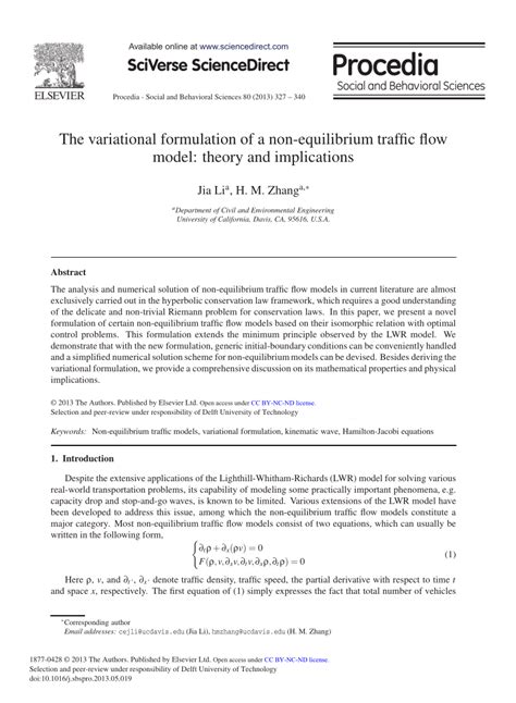 Pdf The Variational Formulation Of A Non Equilibrium Traffic Flow Model Theory And Implications
