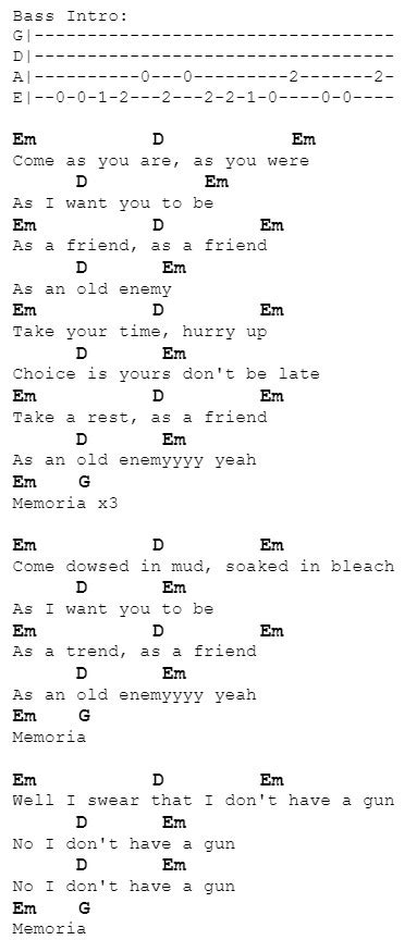 Nirvana Come As You Are на гитаре аккорды бой и текст песни