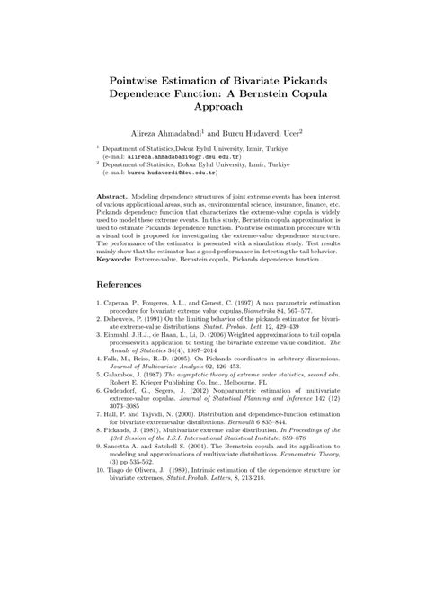 Pdf Pointwise Estimation Of Bivariate Pickands Dependence Function A Bernstein Copula Approach