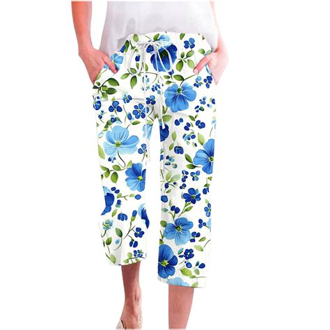 Czhjs Workout Tights Pencil Pants Women Floral Printing Capris Hiking