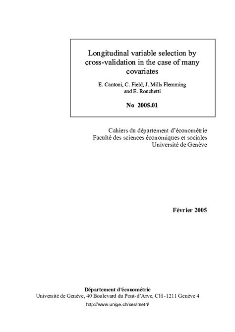 Pdf Longitudinal Variable Selection By Cross Validation In The Case