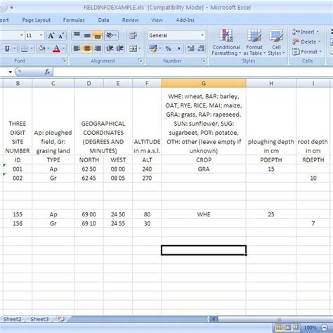 Screen Snapshot Of Excel File Containing Field Information As Required Download Scientific