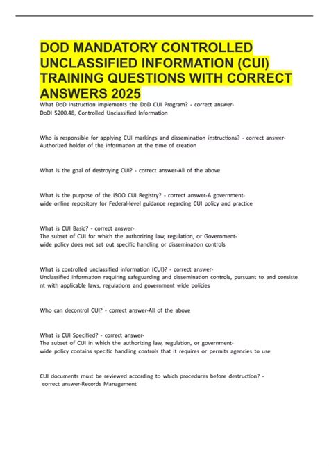 Dod Mandatory Controlled Unclassified Information Cui Training