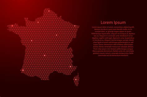 배너 포스터 인사말 카드에 대 한 패턴 형상 마름모와 배경과 공간 별 노드를 반복 하는 빨간 라인에서 프랑스 지도 추상 회로도 벡터 일러스트입니다 지도에 대한 스톡 벡터
