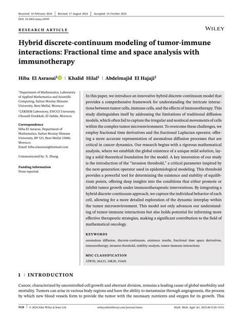 Hybrid Discrete‐continuum Modeling Of Tumor‐immune Interactions