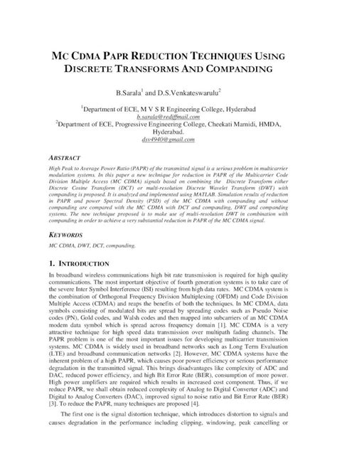 Pdf Mc Dma Papr Reduction Techniques Using Discrete Dokumentips