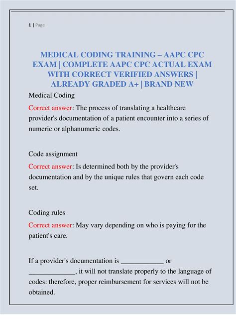 Medical Coding Training Aapc Cpc Exam Complete Aapc Cpc Actual Exam With Correct Verified