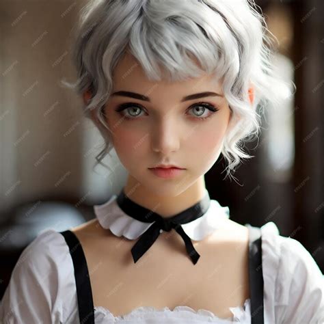 Premium Photo Pixie Cute Maid Outfit Heterochromia Two Tone Hair