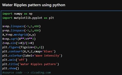 Water Ripples Pattern Using Python ~ Computer Languages Clcoding