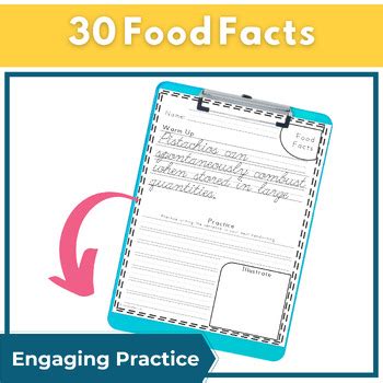 Cursive Handwriting Practice Sheets Food Facts By IHeartLiteracy
