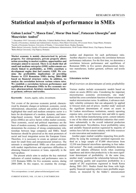 PDF Statistical Analysis Of Performance In SMEs
