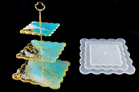 Форми молди для створення триярусної тарілки з епоксидної смоли Квадраи без фурнітури 2899